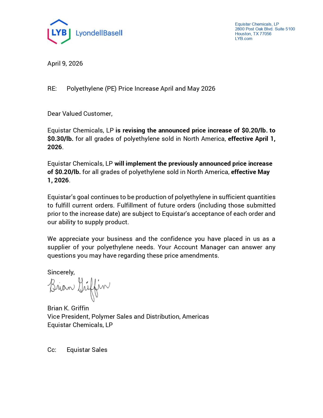 Price Increase Letters | Resintel